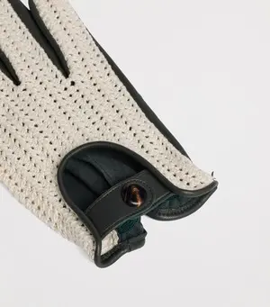Dunhill Leather & Crochet Driving Gloves - Green