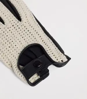 Dunhill Leather Crochet Driving Gloves - Black