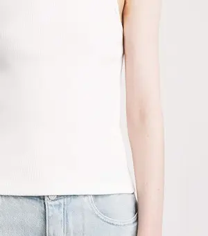 Still Here Ribbed Stretch Cotton Snap Tank Top - White