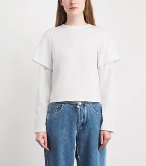 Still Here Organic Cotton Layered Crewneck T-shirt - White