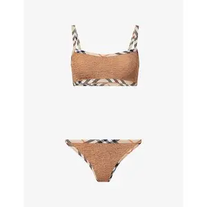 Hunza G Burberry X Check-trim Bikini And Scrunchie Set - Metallic Cocoa