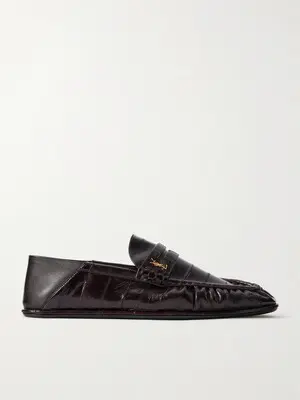 Saint Laurent Le Loafer Monogram Eel Penny Loafers - Brown