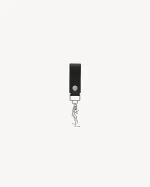 Saint Laurent Cassandre Key Ring In Smooth Leather - Black