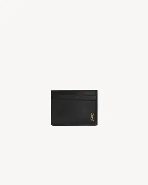 Saint Laurent Tiny Cassandre Credit Card Case In Shiny Leather