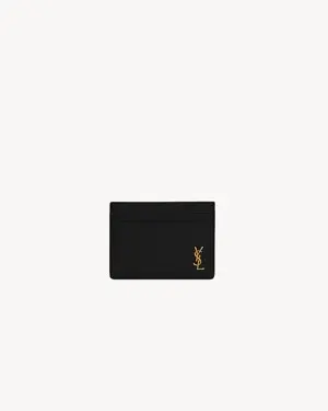 Saint Laurent Tiny Cassandre Card Case In Grained Leather - Black
