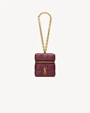 Saint Laurent Cassandre Matelassé Mini Cube On Chain In Shiny Leather