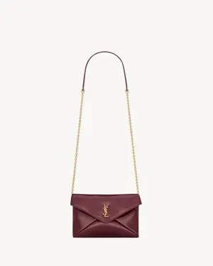 Saint Laurent Cassandre Small Chain Pouch In Shiny Leather - Dark Ruby