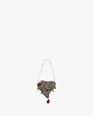 Saint Laurent Micro Heart Evening Bag In Crystals - Silver