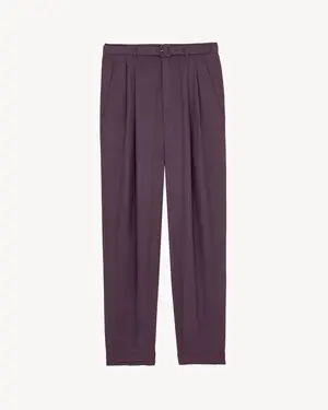 Saint Laurent Belted Silk Habotai Carrot-fit Pants - Prune
