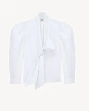 Saint Laurent Balloon Sleeve Blouse In Cotton Poplin - Blanc