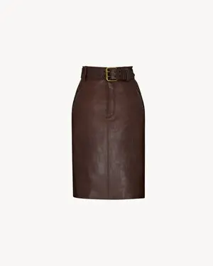 Saint Laurent Belted Pencil Skirt In Creased Leather