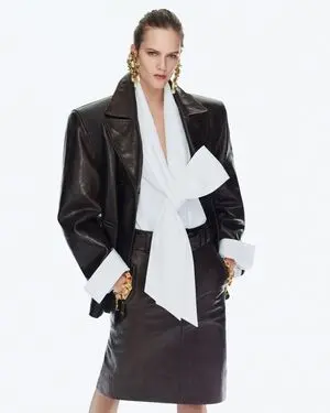 Saint Laurent Belted Pencil Skirt In Creased Leather