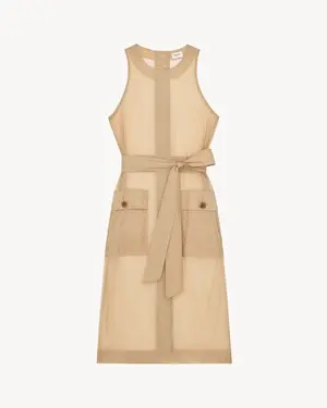 Saint Laurent Sleeveless Nylon Midi Dress - Beige Clair