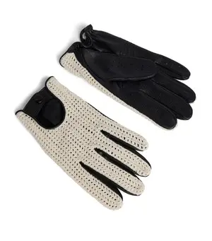 Dunhill Leather Crochet Driving Gloves - Black