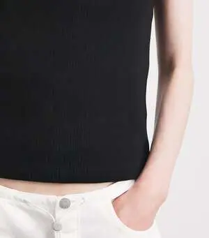 Still Here Ribbed Cotton Snap Tank Top - Black
