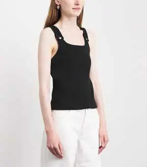 Still Here Ribbed Cotton Snap Tank Top - Black