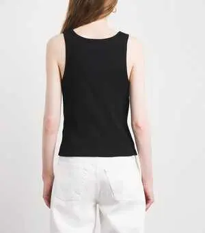 Still Here Ribbed Cotton Snap Tank Top - Black