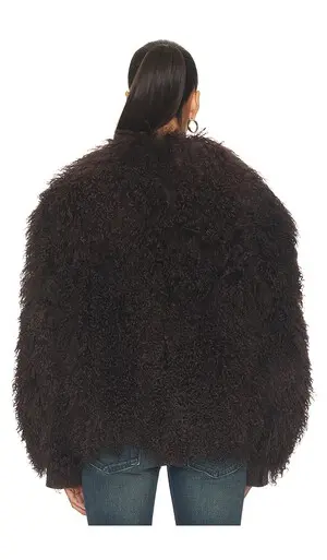 MANOKHI Jade Leather Coat With Faux Fur Trim