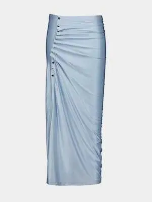 Rabanne Draped Midi Skirt With Button Detail - Blue