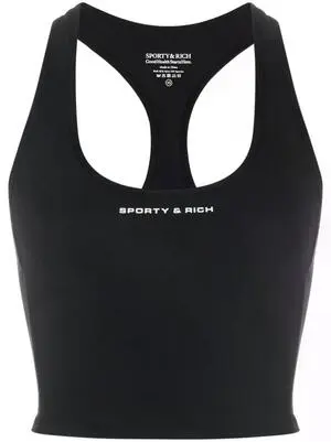 SPORTY & RICH Logo Print Cropped Racerback Top - Black