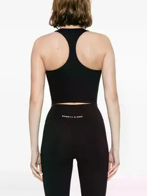 SPORTY & RICH Logo Print Cropped Racerback Top - Black