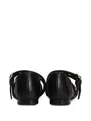 ANNA F. Eyelet Embellished Buckle-strap Leather Ballet Flats - Black