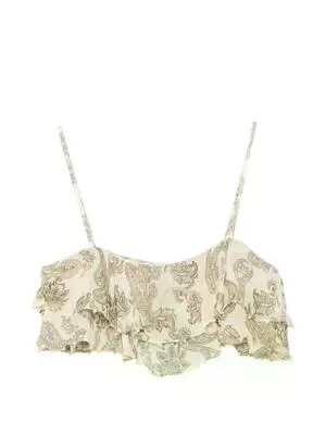 Hemant & Nandita Paisley Print Ruffled Cropped Top - Neutrals