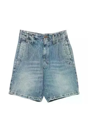 CULTURA Pleated Acid Wash Denim Shorts