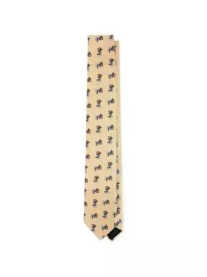 LARDINI Geometric Print Silk Neck Tie - Neutrals