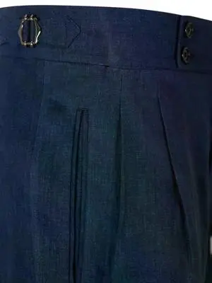 Scabal Navy Linen Pleated Side-adjuster Trousers - Blue