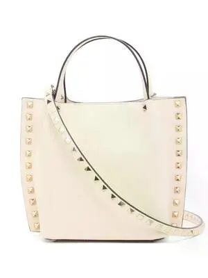 Valentino Garavani Rockstud Small Shopping Bag In Grainy Calfskin - Neutrals