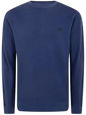Fred Perry Pique Stitch Crew Neck Jumper - Blue