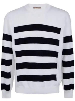 NUUR Two Tone Striped Crew Neck Sweater Made In Italy - Beige
