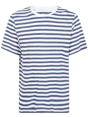Majestic International Round Neck Striped Pullover - Blue