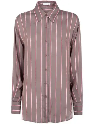 THE FRANKIE SHOP Peri Fluid' Multi-stripe Viscose Silk Shirt - Brown