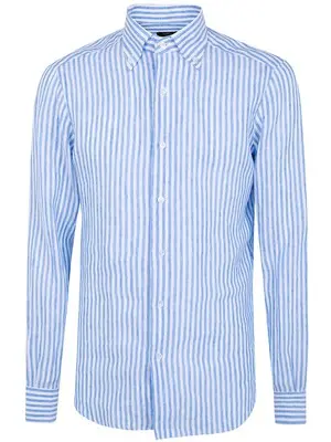 BARBA NAPOLI Classic Linen Large Stripes Shirt