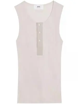 AMI Paris Ribbed Cotton Tank Top - Neutrals