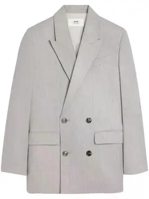 AMI Paris Double-breasted Virgin Wool Blazer - Grey