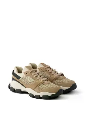 Prada Mesh And Suede Lace-up Sneakers - Neutrals