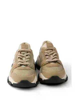 Prada Mesh And Suede Lace-up Sneakers - Neutrals