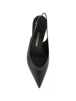 FERRAGAMO S-shaped Heel Slingback Pumps - Black