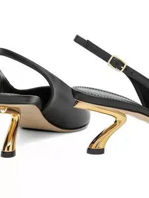 FERRAGAMO S-shaped Heel Slingback Pumps - Black
