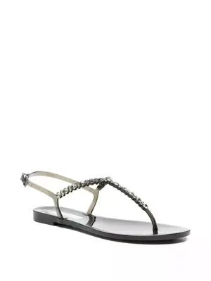 Menghi Crystal Embellished Jelly Thong Sandals - Black