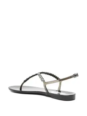 Menghi Crystal Embellished Jelly Thong Sandals - Black