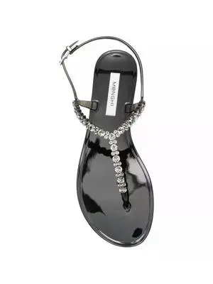 Menghi Crystal Embellished Jelly Thong Sandals - Black