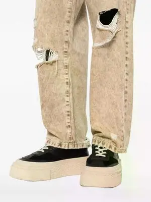 TRC Distressed Elasticated-cuff Wide Leg Jeans