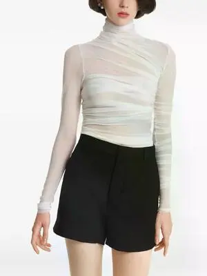 2310 STUDIO Ruched Semi-sheer High Neck Top