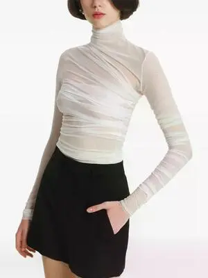 2310 STUDIO Ruched Semi-sheer High Neck Top