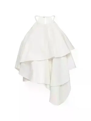 CLUB21 COLLECTION Tiered Asymmetric Halter Neck Top - White