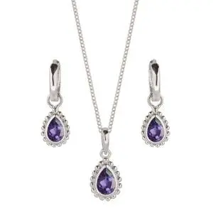 CHARLOTTE'S WEB JEWELLERY Sterling Silver Pear Amethyst Pendant Necklace And Earrings Set - Purple/silver